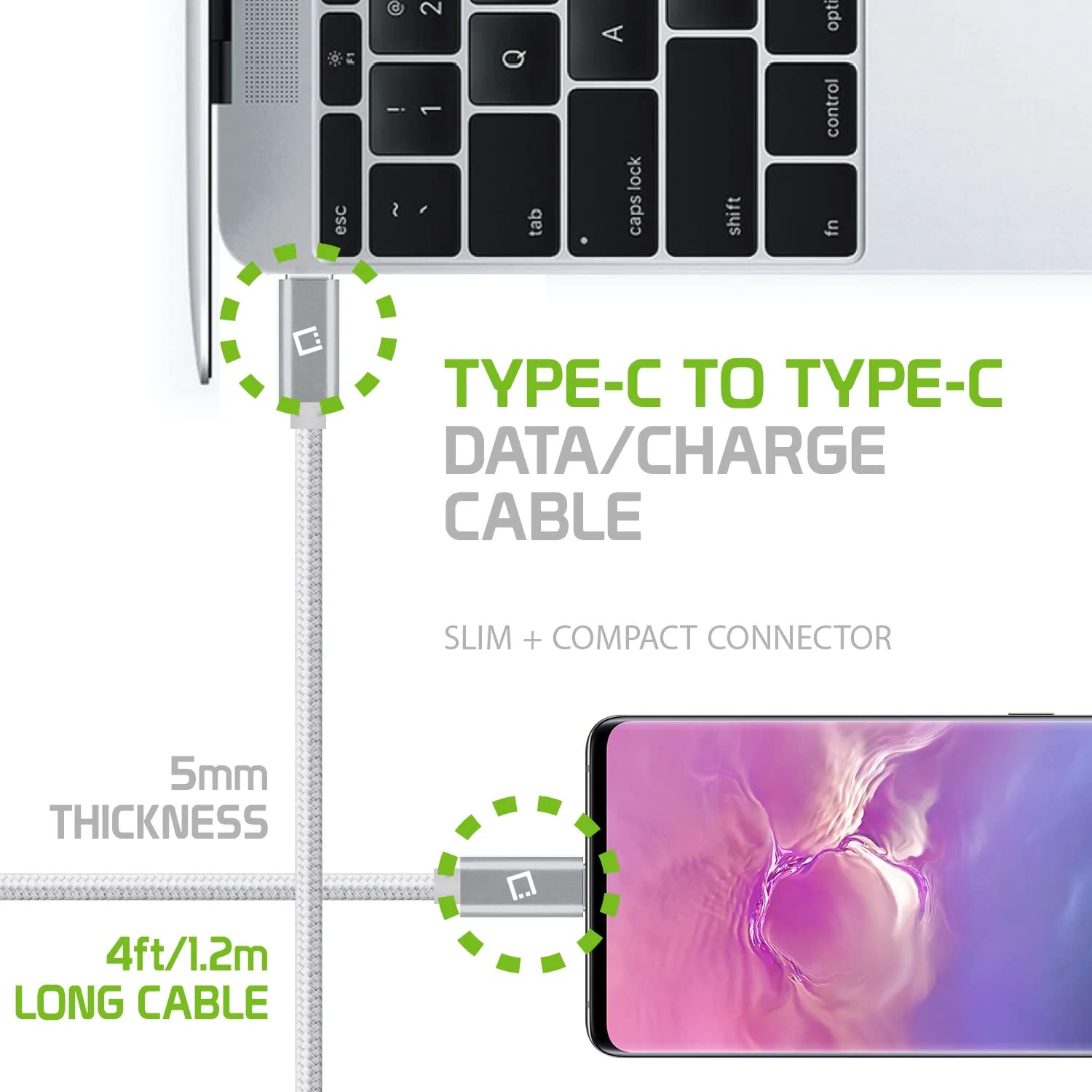 Dual USB-C/PD 60W Fast Charging Cord Compatible with Oppo Reno2 Plus 5Gbps Data Transfer for Power Delivery Hi Capacity Charging (Black)