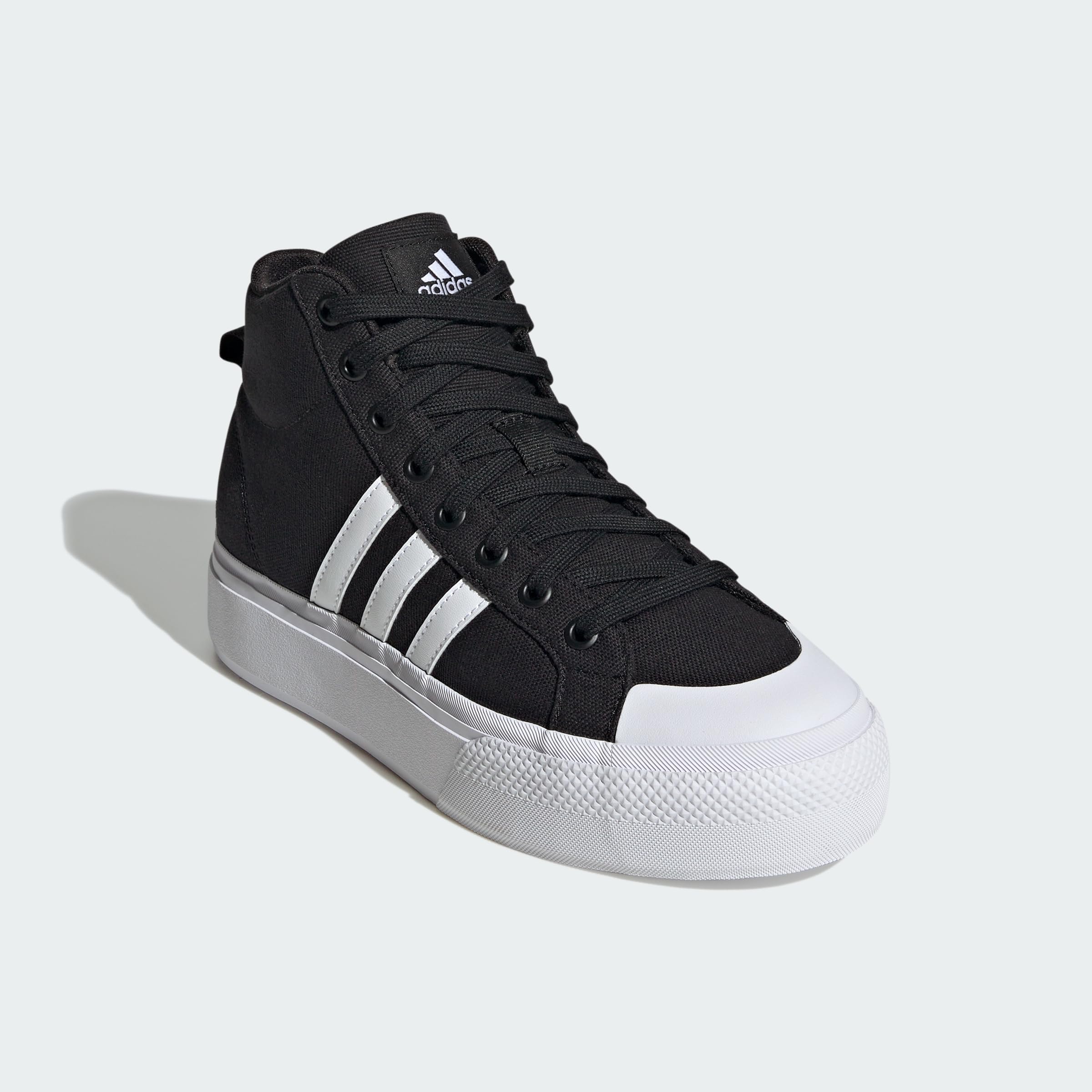adidas Women's Bravada 2.0 Mid Platform Skate Shoe, Core Black/White/Core Black, 10