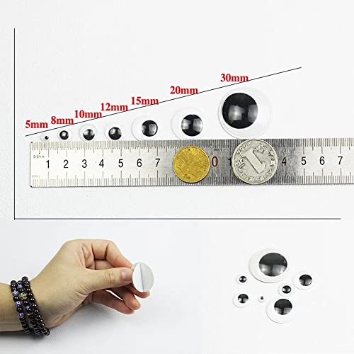 200 Pieces DIY Wiggly Googly Eyes Black White Self-Adhesive Doll Eye Movable Simulation Animal Eyeball Craft Supplies (8mm)
