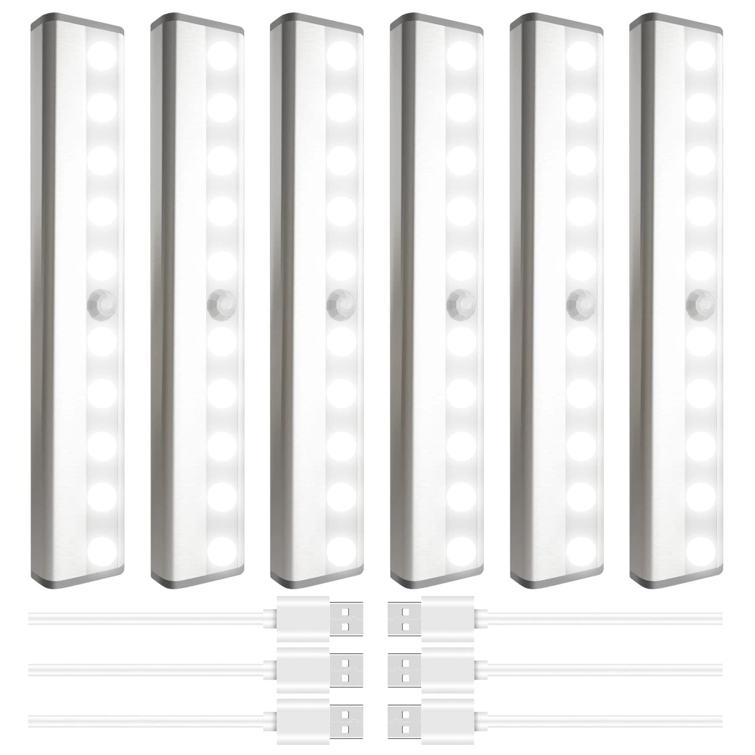 SIXDEFLY Led Motion Sensor Closet Lights 6 Pack, Wireless Under Cabinet Lighting Rechargeable Under Counter Lights, Homelife Motion Sensor LED Lights, Night Light Bar for Kitchen Wardrobe