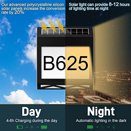 House Numbers Solar Powered Address Sign, Waterproof 3200k Warm LED Illuminated address Plaques house numbers for outside, Smart Switch address numbers light for Home Yard, Outdoor Walls