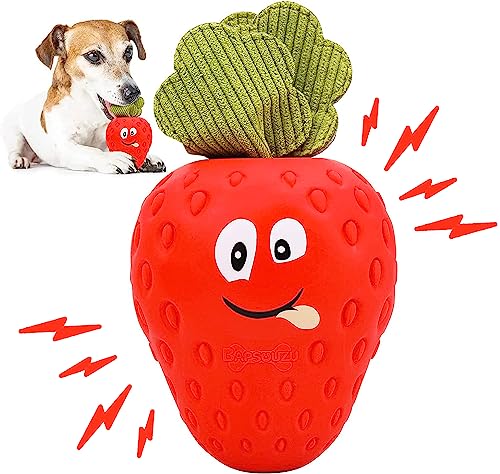 BAPSOUZU Squeaky Dog Chew Toys for Aggressive Chewers, Rubber Indestructible Tough Durable Dogs Toys Interactive Puppy Teeth Clean (Red Strawberry)