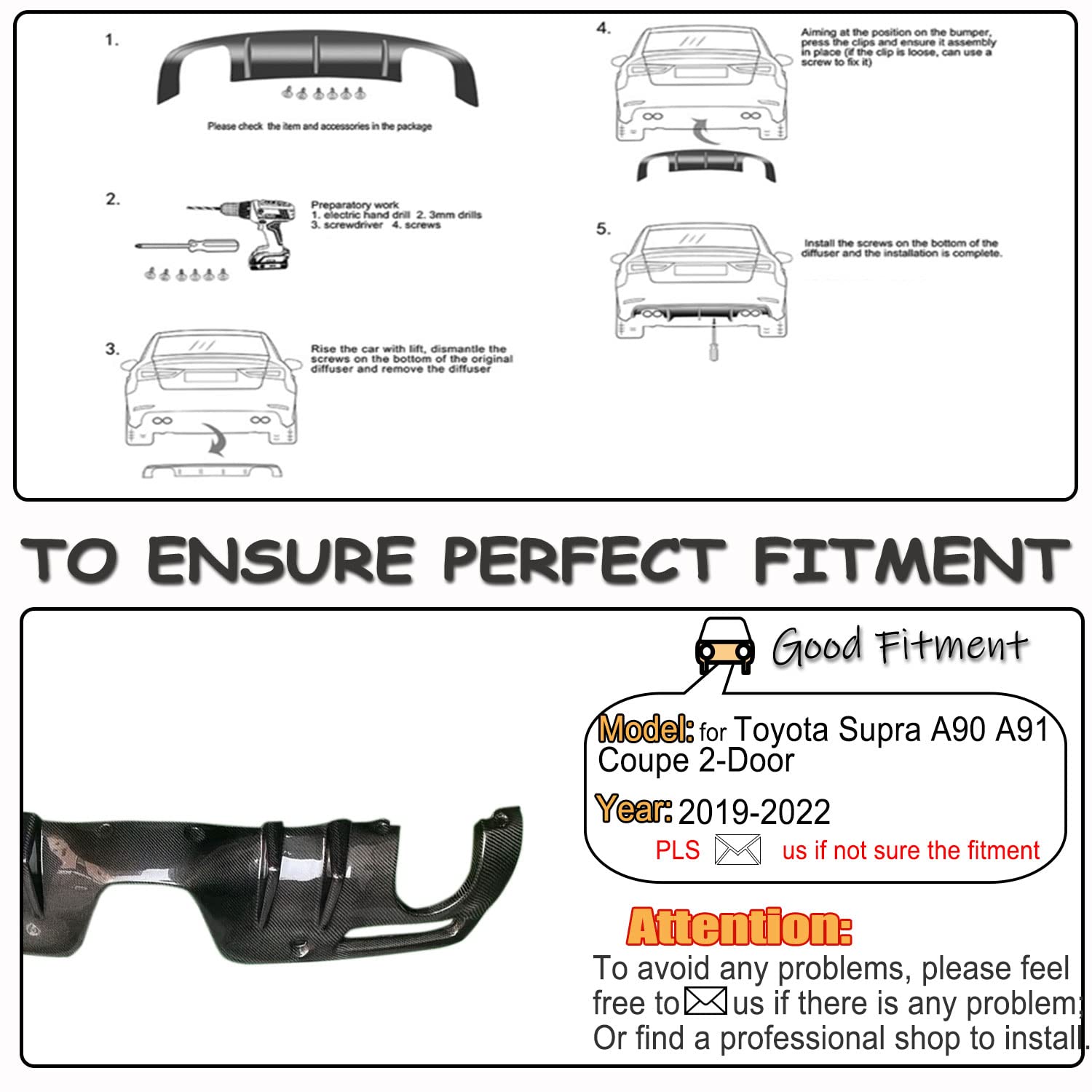 MCARCAR KIT Carbon Fiber Rear Bumper Diffuser for Toyota Supra A90 A91 2019-2022 Coupe 2-Door Lower Bumper Lip Spoiler Valance Protector Factory Outlet