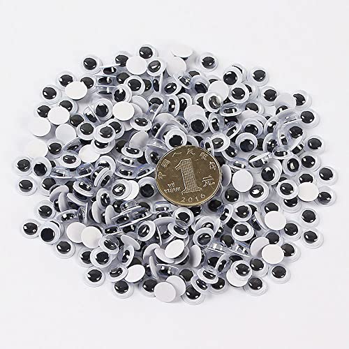 200 Pieces DIY Wiggly Googly Eyes Black White Self-Adhesive Doll Eye Movable Simulation Animal Eyeball Craft Supplies (12mm)