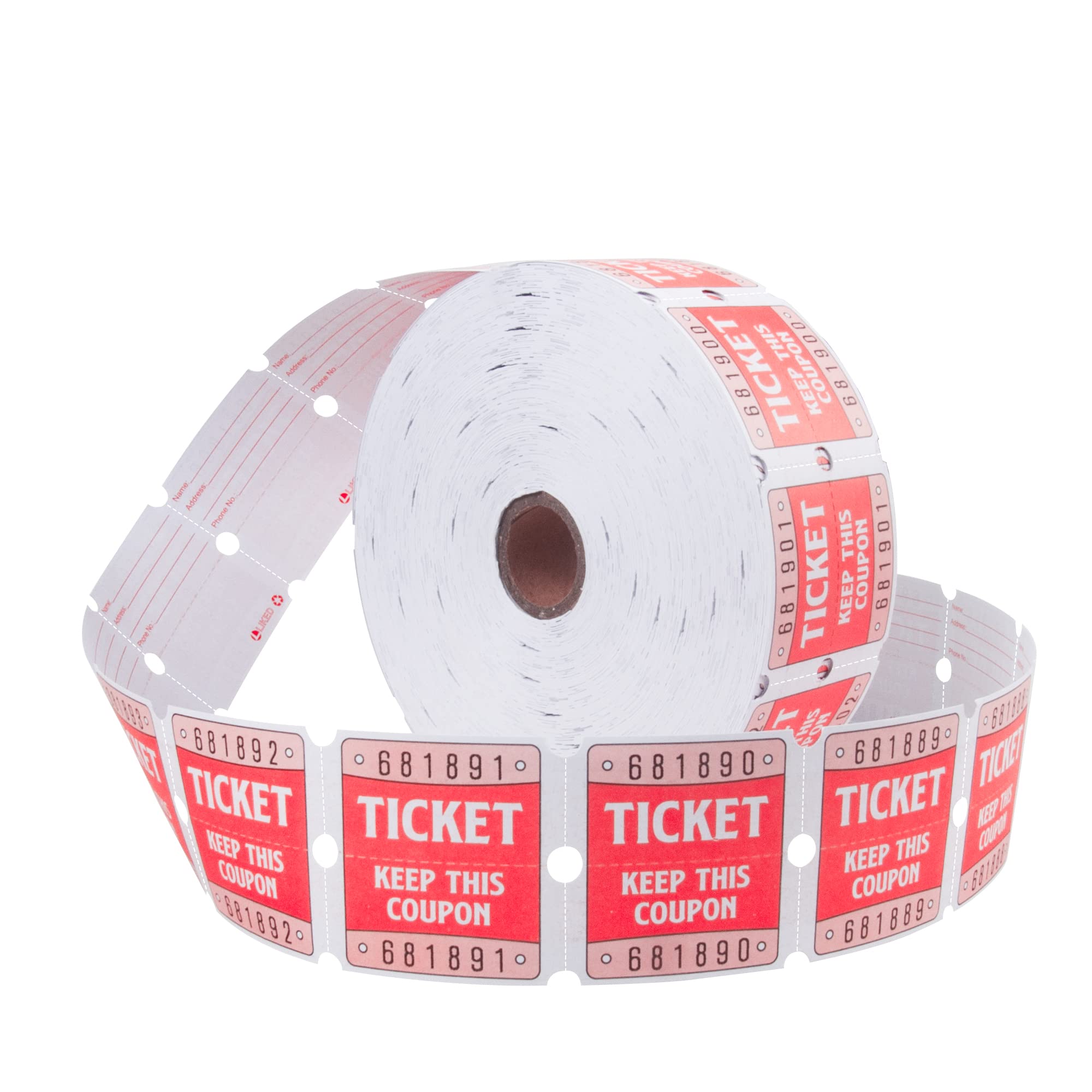 L LIKED Raffle Tickets Double Roll 2000 Tickets Consecutively Numbered 50/50 Raffle Tickets for All Event Party Prize Drawing Perforated Stubs (Easy Read Red)