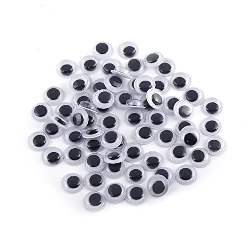 200 Pieces DIY Wiggly Googly Eyes Black White Self-Adhesive Doll Eye Movable Simulation Animal Eyeball Craft Supplies (12mm)