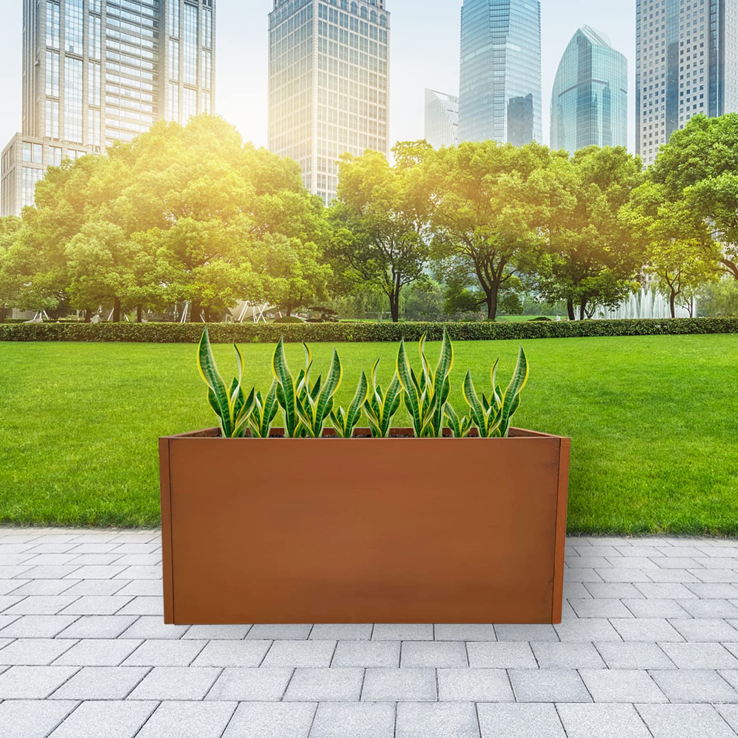 GZGNEEVL Corten Steel Planter Box Metal Outdoor Large Rectangular Rustic Durable Antique Detached for Commercial Residential Patio Deck and Backyard 36" x 12" x 16"