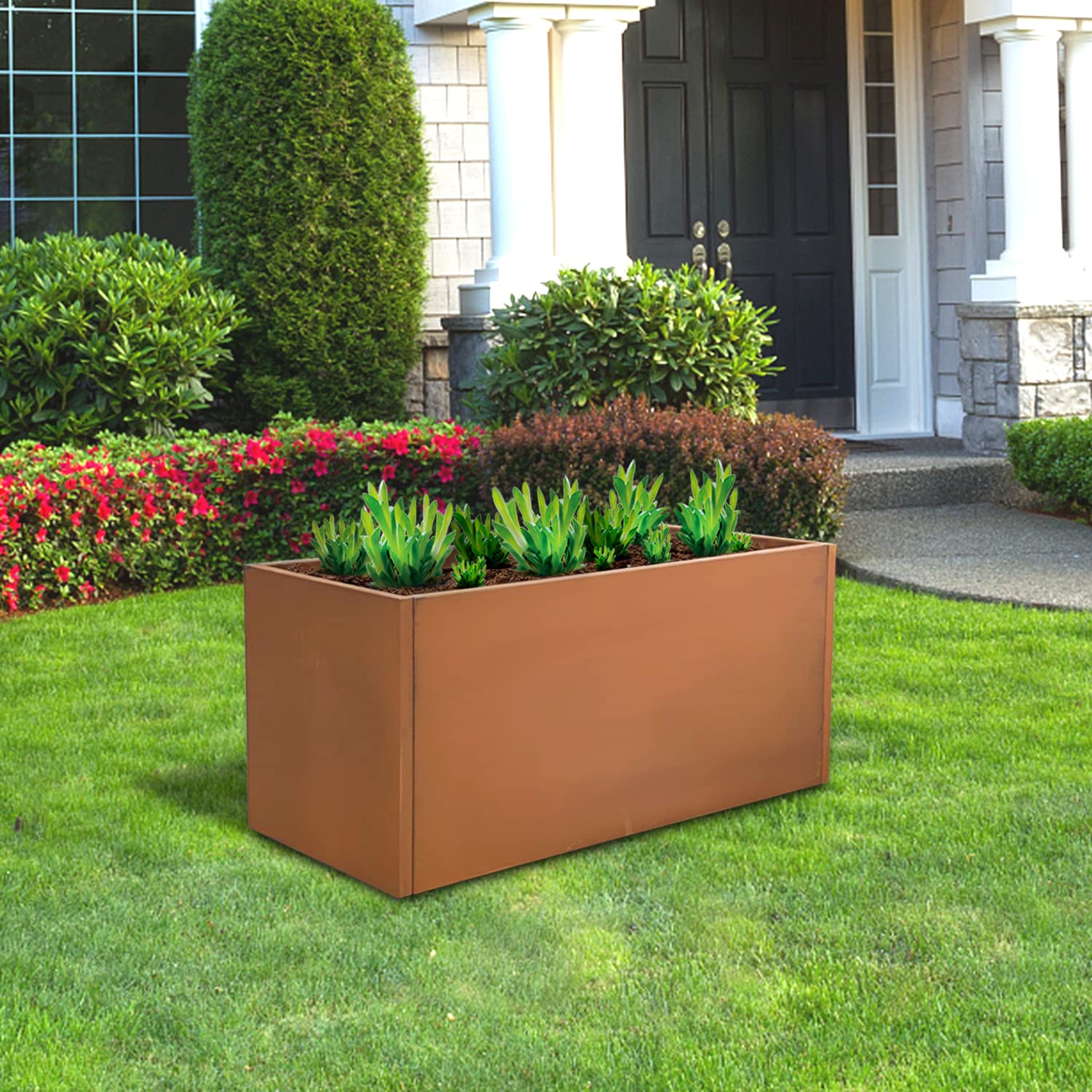 GZGNEEVL Corten Steel Planter Box Metal Outdoor Large Rectangular Rustic Durable Antique Detached for Commercial Residential Patio Deck and Backyard 36" x 12" x 16"