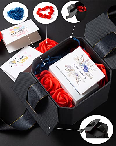 JSUPMKJ Money Pull Box for Cash Gift, Money Roll Gift Box with Flower, Ribbon Gift Box, Money Gift Box Pull for Birthday/Christmas/Valentine's Day (Black)
