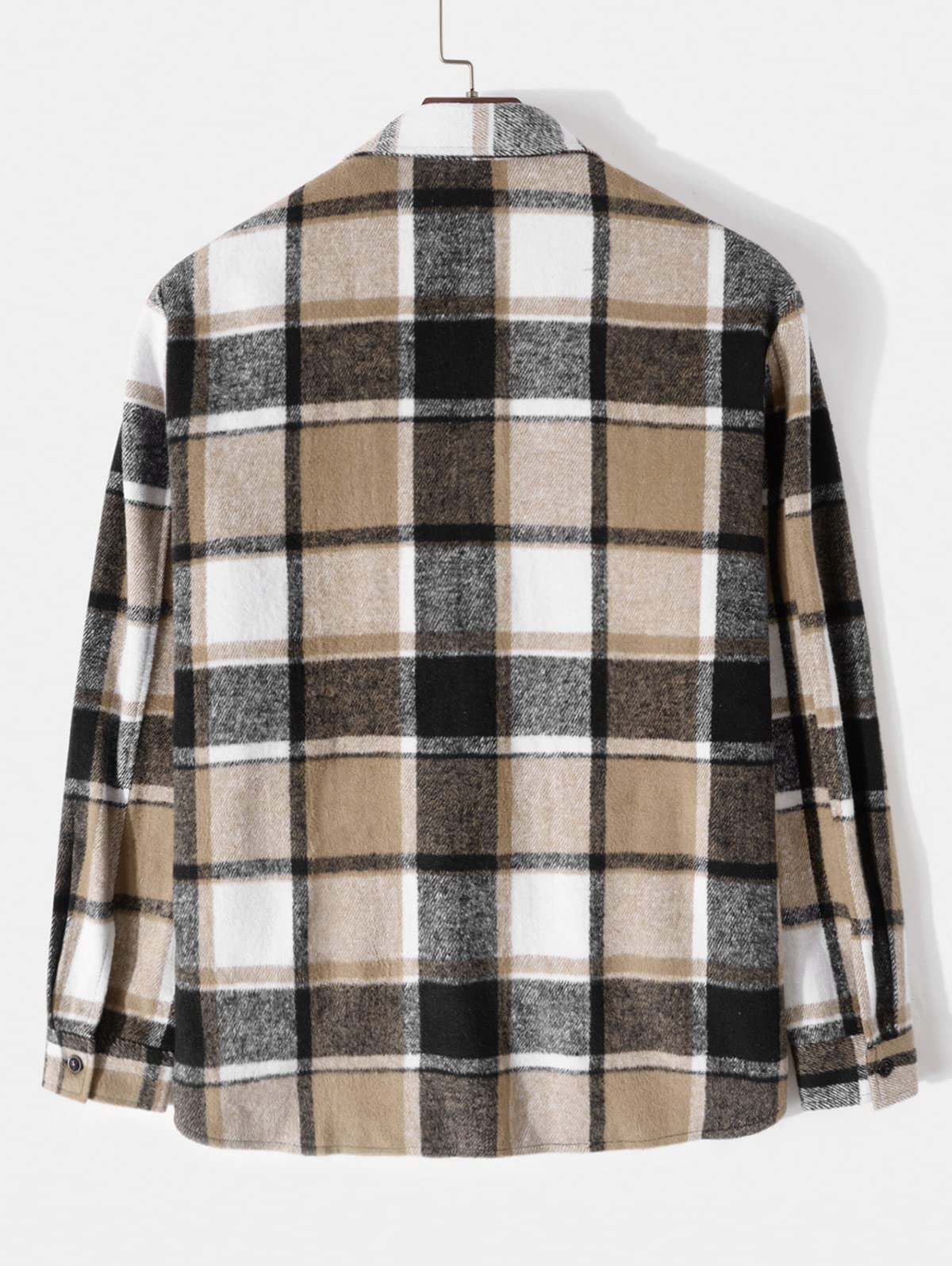 ZAFUL Men's Long Sleeve Flannel Plaid Shirt Jacket Casual Button Down Shacket Jackets (Coffee S)