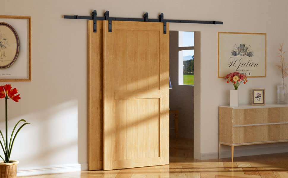 6FT Bypass Sliding Barn Door Hardware Kit, Single Track for Double Door,Heavy Duty,Basic I Pulley,Slide Smoothly Quietly,Easy Install (No Door)