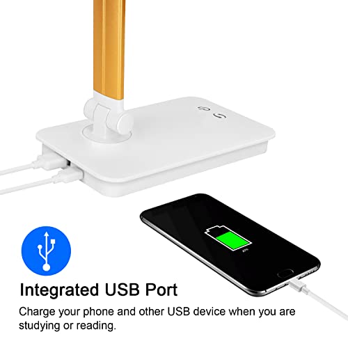 Lapeort LED Desk Lamp with USB Charging Port, Dimmable Eye-Caring Desk Lamp for Home Office, Touch Control Cute Table Lamp with 5 Lighting Modes, 3 Level Brightness