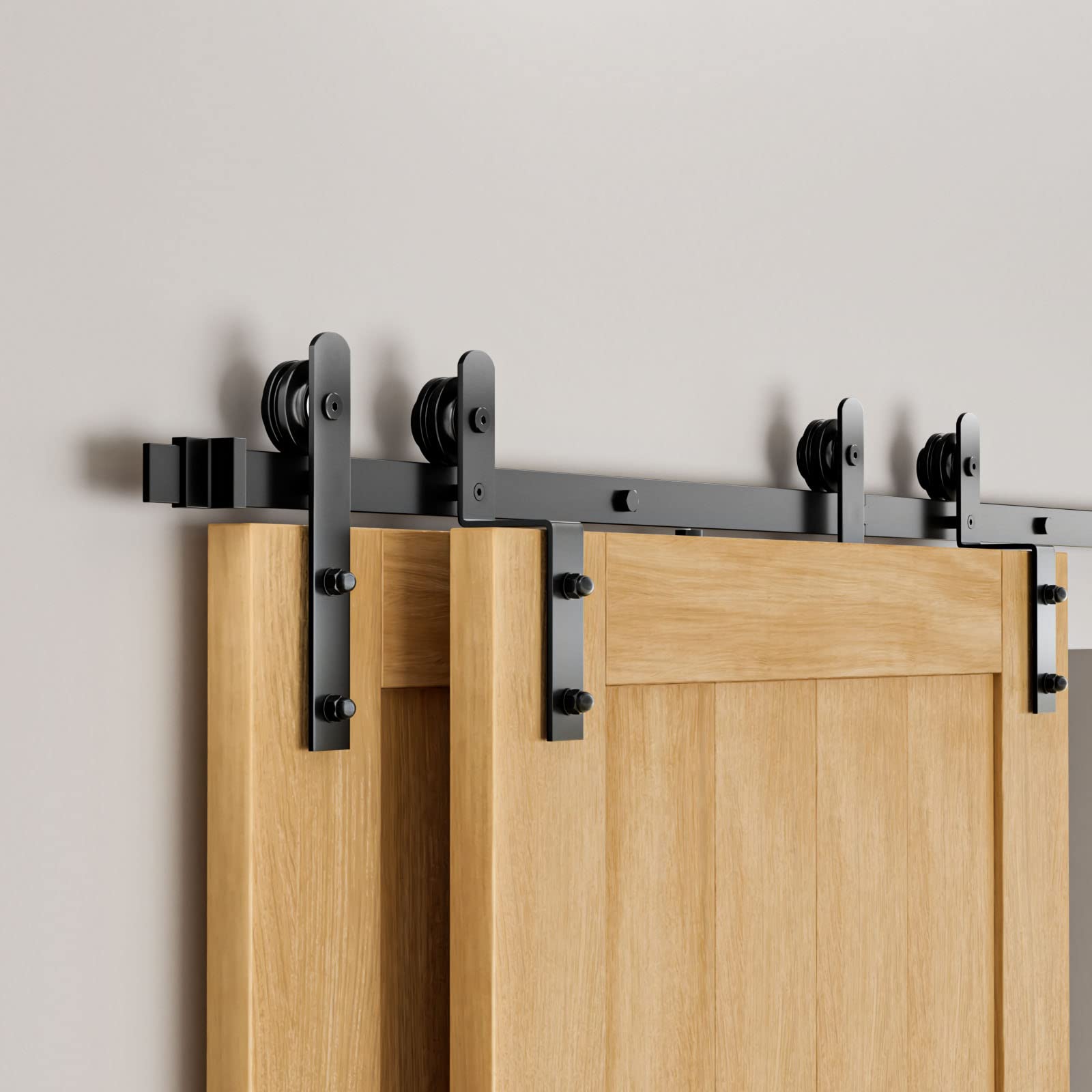 6FT Bypass Sliding Barn Door Hardware Kit, Single Track for Double Door,Heavy Duty,Basic I Pulley,Slide Smoothly Quietly,Easy Install (No Door)