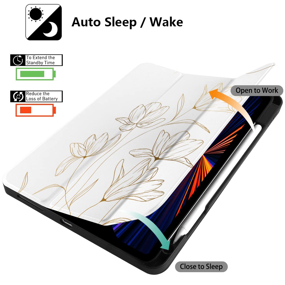 DONGKE Compatible with iPad Air 5th Generation Case 2022 & 4th 2020 10.9 inch Pencil Holder [Support Wireless Charging], Trifold Stand Sleep/ Wake, Gold Florals Gold Florals X449