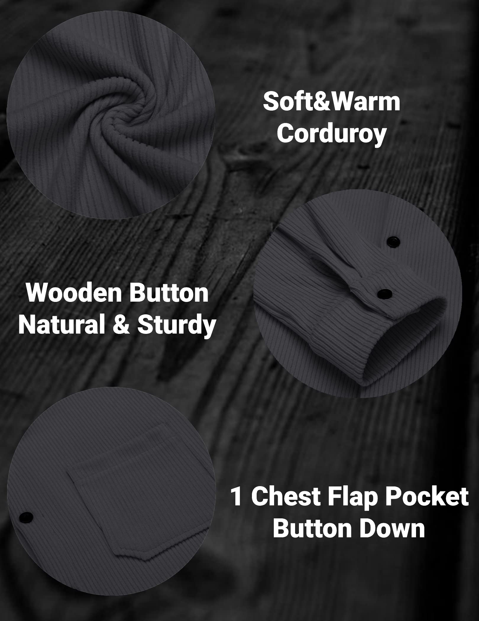 COOFANDY Men's Corduroy Shacket Casual Button Up Work Jackets Lightweight Shirt Jacket Dark Grey