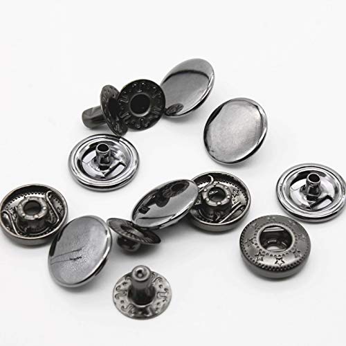 12 Sets Heavy Duty Leather Snap Fasteners Kit, 15mm Metal Snap Buttons Kit Press Studs with 4 Install Tools, Leather Rivets and Snaps for Clothing, Leather, Jeans, Jackets, Bracelets, Bags (Black)