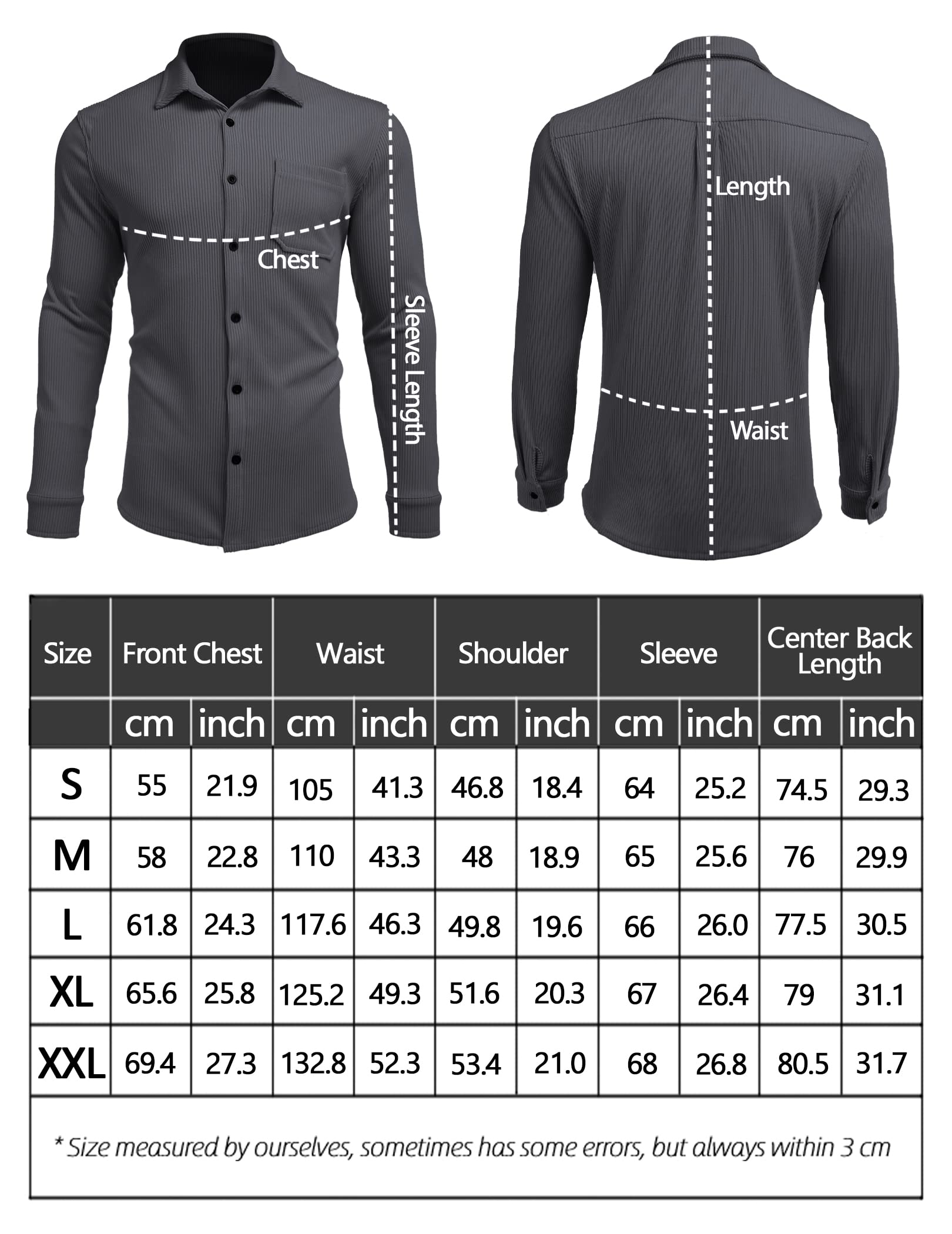 COOFANDY Men's Corduroy Shacket Casual Button Up Work Jackets Lightweight Shirt Jacket Dark Grey