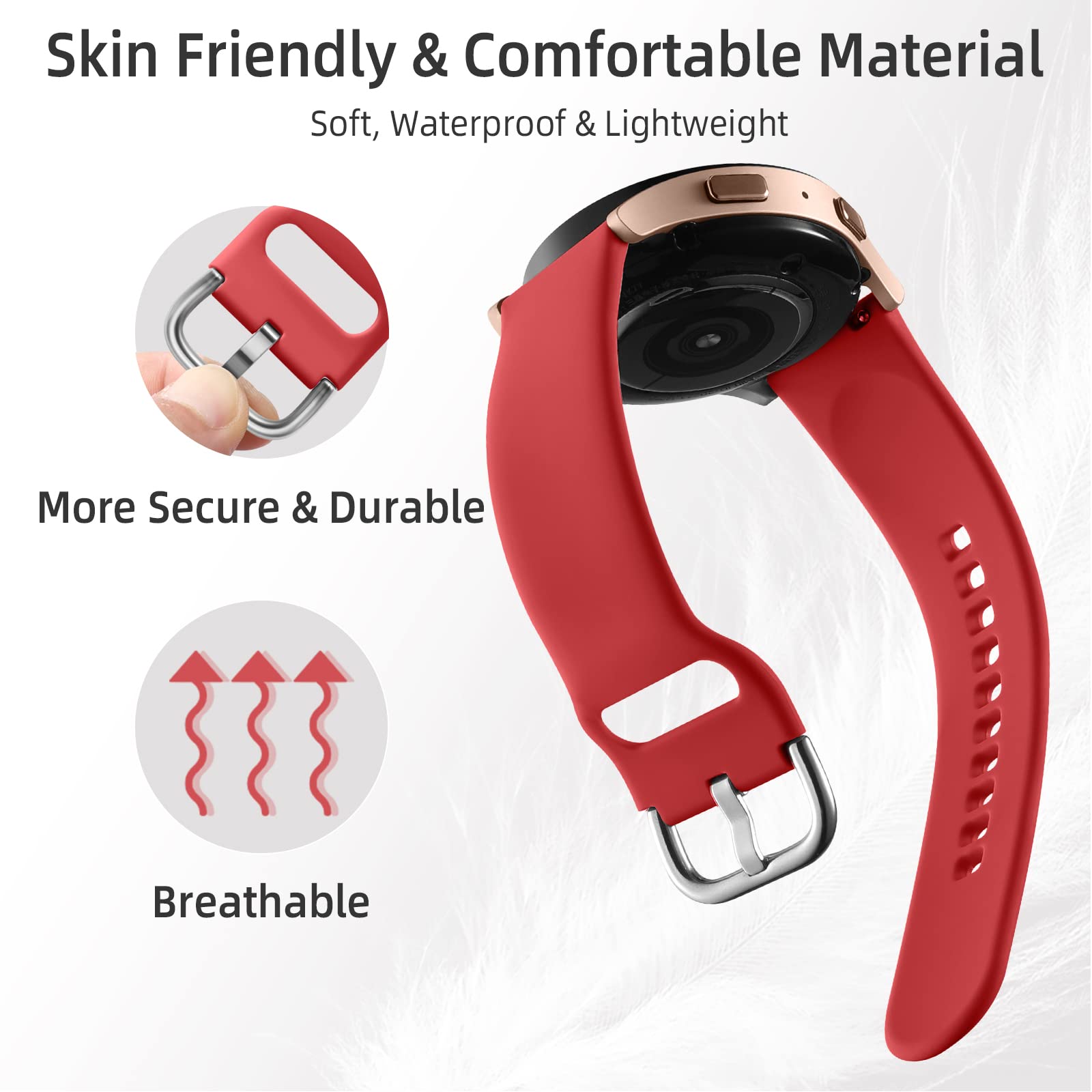 Maledan 8 Pack Bands Compatible with Samsung Galaxy Watch 7 6 5 4 FE Band 40mm 44m, Galaxy Watch 5 Pro Band/Watch 6 4 Classic Band, 20mm Soft Silicone Wristband Replacement Women Men, Large