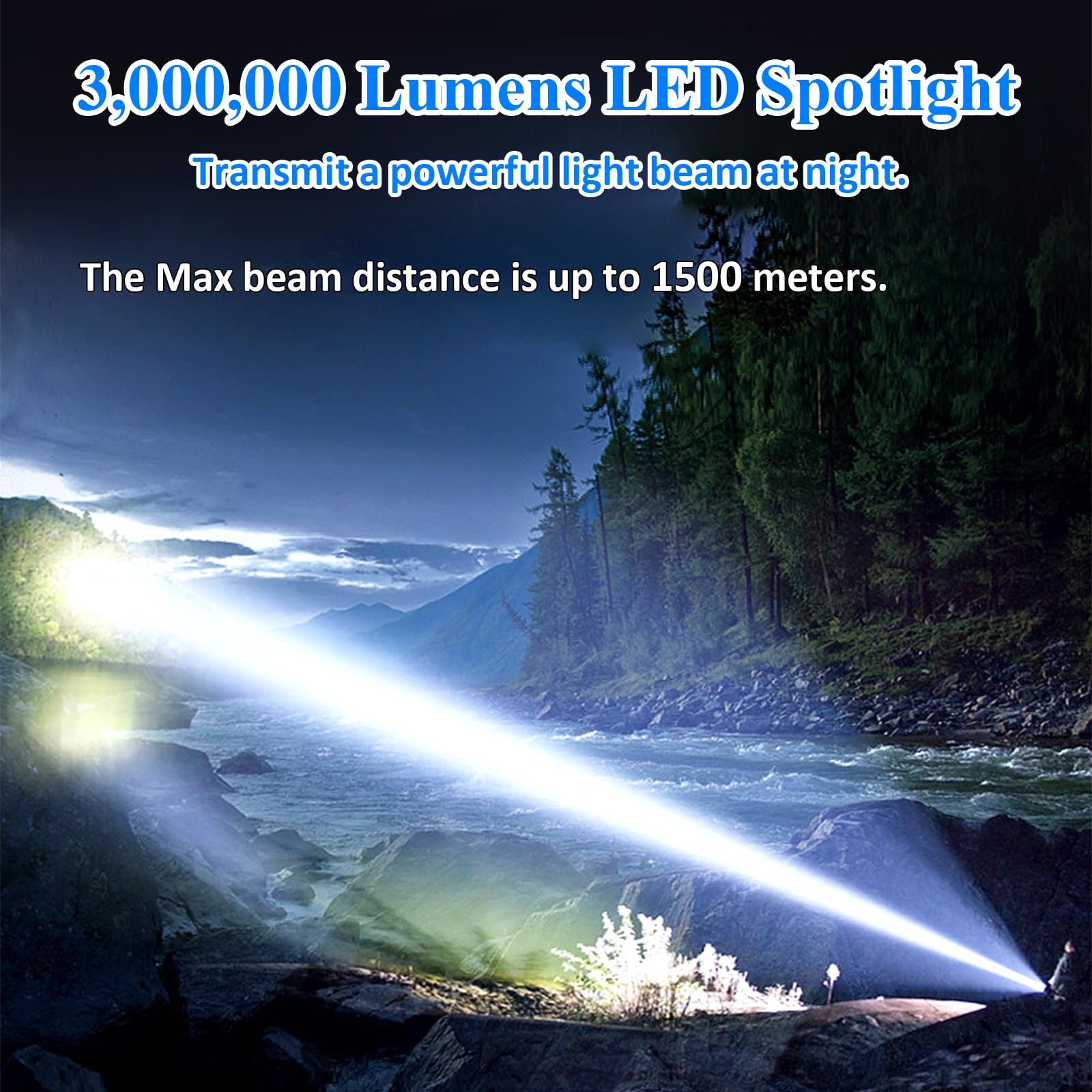 Rechargeable Spotlight, 3,000,000 Lumens Led Spot Lights Outdoor Handheld Super Bright Powerful Long Range Flashlight with 4 Modes, Tripod, USB C, IPX5 Waterproof for Fishing Boating Camping