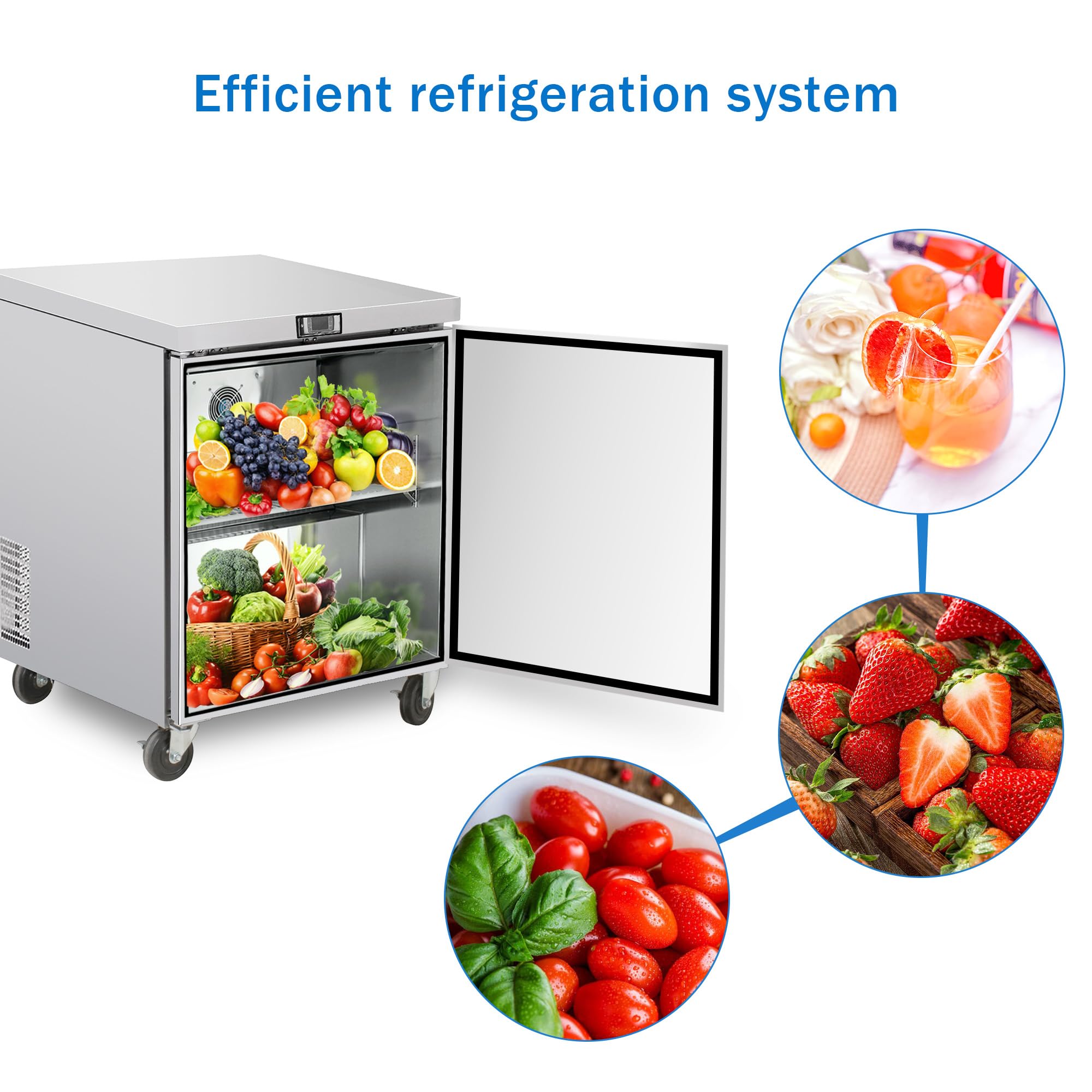 KITMA Commercial Undercounter Refrigerators WorkTop Refrigerator with Single Solid Door - 7.15 Cu.Ft