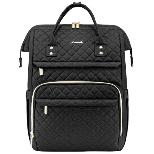 LOVEVOOK Laptop Backpack Women, Stylish Quilted Computer Backpack with USB Port for Work, Waterproof Backpack Purse fits 15.6 inch Laptop, Nurse Teacher Backpack Travel Bags, Lozenge-Black