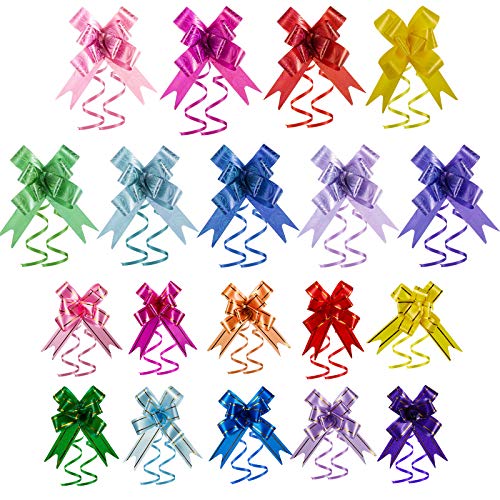 360 Pieces Ribbon Pull Bow Present Basket Pull Bows Knot Ribbon Present String Wrapping Bows for Christmas New Year Thanksgiving Party Ornament, 1.8 cm/ 1.5 cm Width, Assorted Colors
