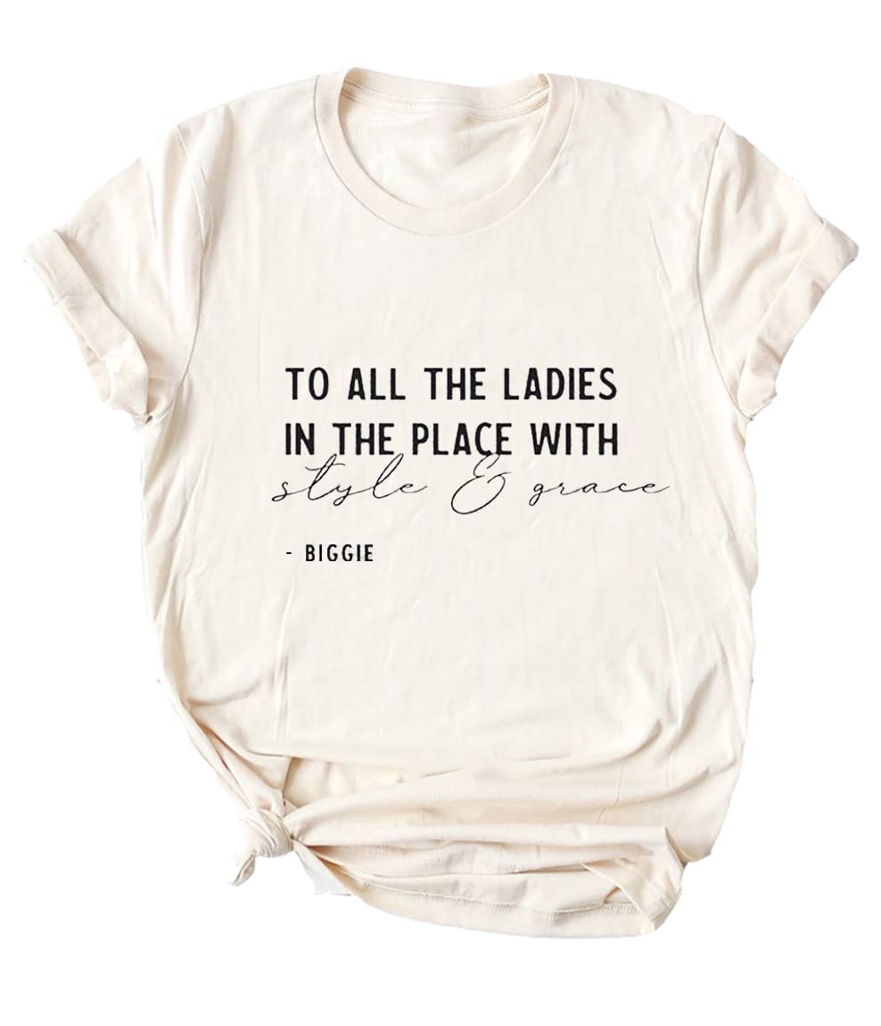 Yimoya to All The Ladies in The Place with Style and Grace Tshirts Womens Cute Retro Music Graphic Tees (Cream, S)