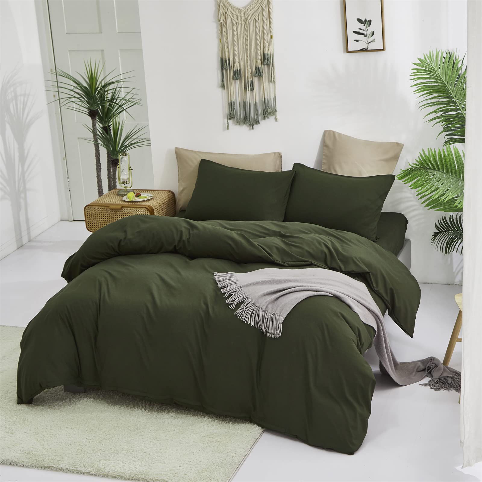 Luxlovery Army Green Comforter Set King Green Bedding Comforter Olive Blanket Quilts Minimalist Army Bedding Set Soft Breathable Blanket Quilts Comforter for King Bed