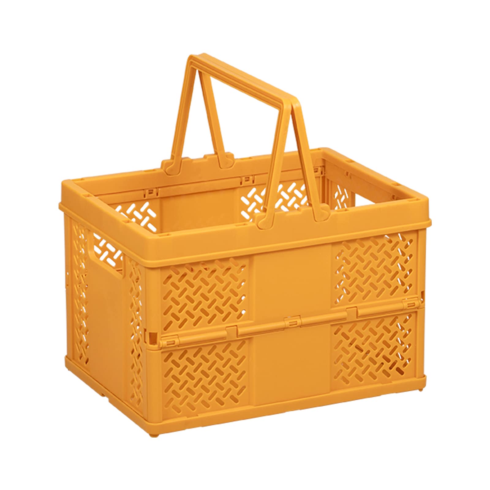 Xhwykzz Plastic Basket with Handle, Folding Pastel Crates for storage, Storage Basket for kitchen living-room Desktop Shelf Organing (Orange) 9.2""L x 6.8""W x 6.1""