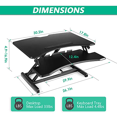 Standing Desk Converter, Stand up Desk Riser, Sit Stand Desk Adjustable Height Lift Desks Computer Workstation for Home Office 30 Inch