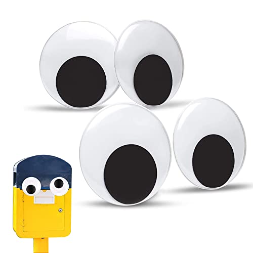 Wiggle Eyes Self-Adhesive Round, 3.93in/3.14in Self Adhesive Black White Plastic Wiggle Eyes for Party Decorations Refrigerator Door Christmas Trees Lawns Car Classroom DIY Craft Projects