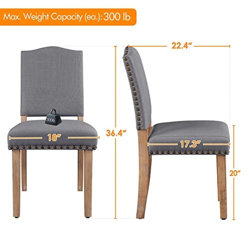 Yaheetech Dining Chairs Set of 2 Dining Room Chair Fabric Parsons Chairs with Nailhead Trim and Solid Wood Legs for Home, Kitchen, Dining Room, Dark Gray