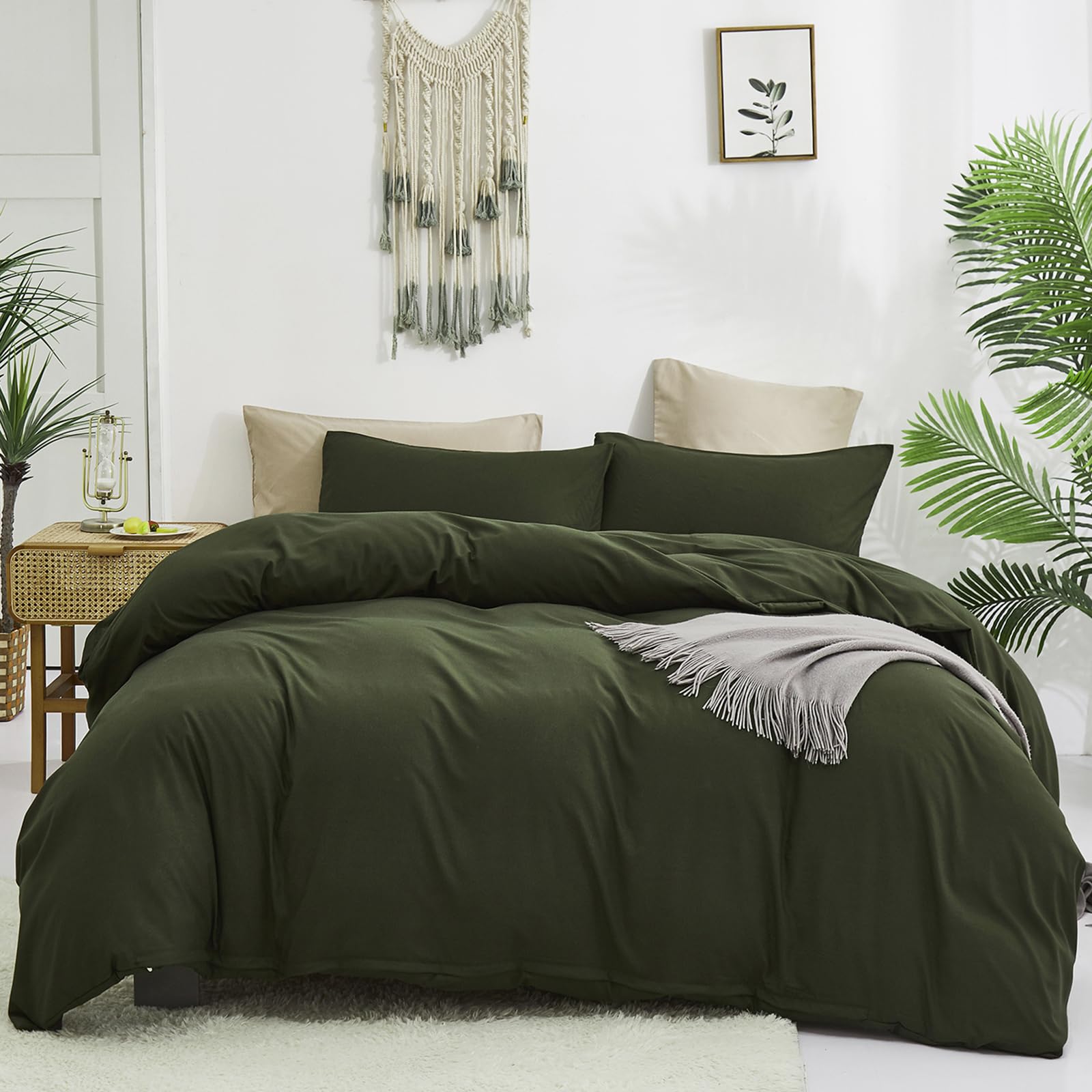 Luxlovery Army Green Comforter Set King Green Bedding Comforter Olive Blanket Quilts Minimalist Army Bedding Set Soft Breathable Blanket Quilts Comforter for King Bed
