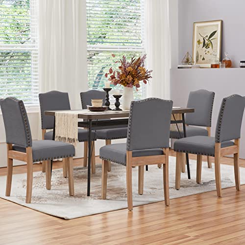 Yaheetech Dining Chairs Set of 2 Dining Room Chair Fabric Parsons Chairs with Nailhead Trim and Solid Wood Legs for Home, Kitchen, Dining Room, Dark Gray