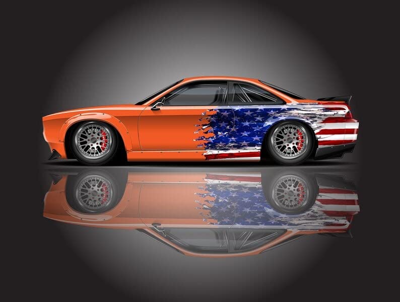 2Pcs American Flag Vehicle Livery, Racing Car Graphics, Abstract Flag Decal, Cast Vinyl Wrap, Universal Size Car Decal (Type 1)