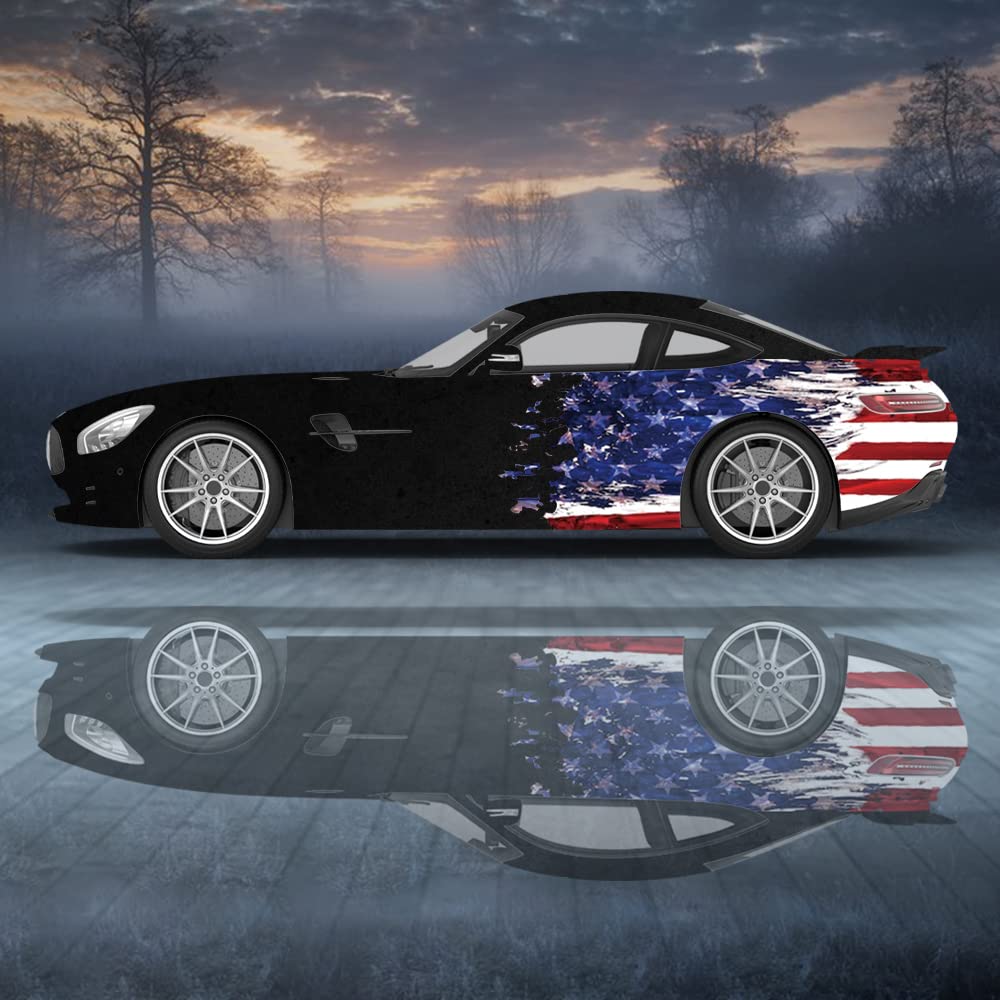 2Pcs American Flag Vehicle Livery, Racing Car Graphics, Abstract Flag Decal, Cast Vinyl Wrap, Universal Size Car Decal (Type 1)
