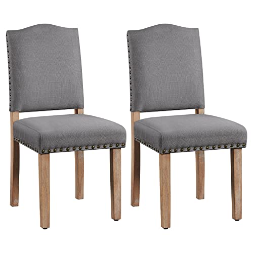 Yaheetech Dining Chairs Set of 2 Dining Room Chair Fabric Parsons Chairs with Nailhead Trim and Solid Wood Legs for Home, Kitchen, Dining Room, Dark Gray