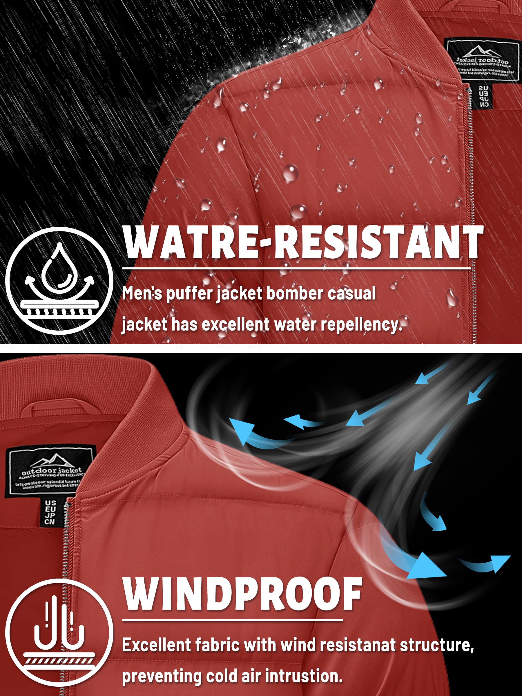 TACVASEN Bomber Jacket Men Work Casual Varsity Lightweight Winter Warm Jackets for Men