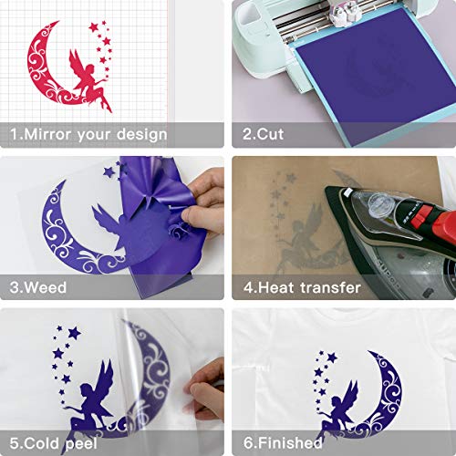 HTVRONT HTV Heat Transfer Vinyl Bundle (12 Pack) - 12 Inch by 5 Feet HTV Vinyl Rolls, Easy to Cut Iron on Vinyl for Cricut & Cameo, Easy to Weed Heat Transfer Vinyl