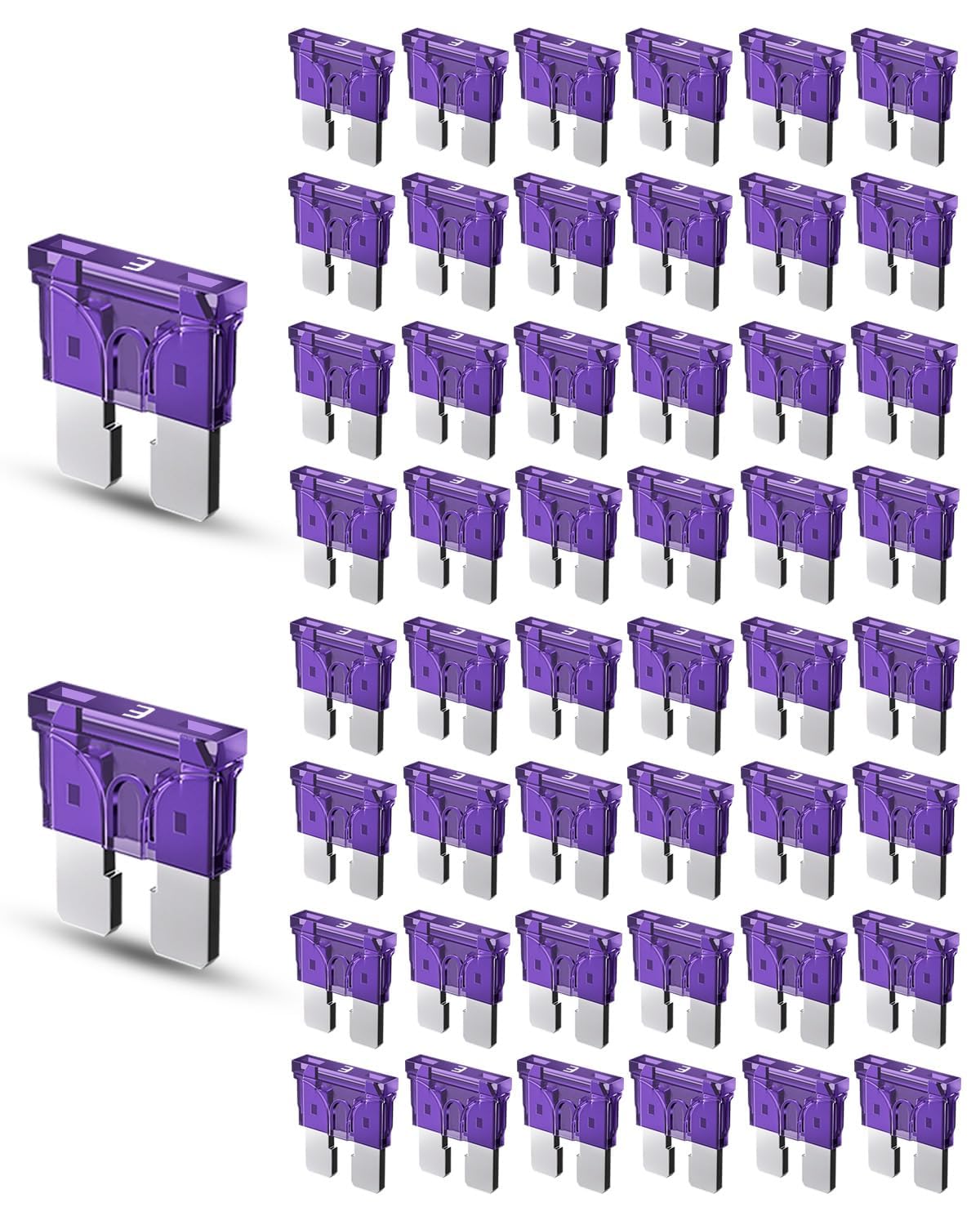 Riseuvo 50pcs 3A Standard Car Fuses - 3 AMP Automotive Fuses(ATO/APR/ATS), 32V (12/24V) Blade Fuse for RV/Truck/SUV