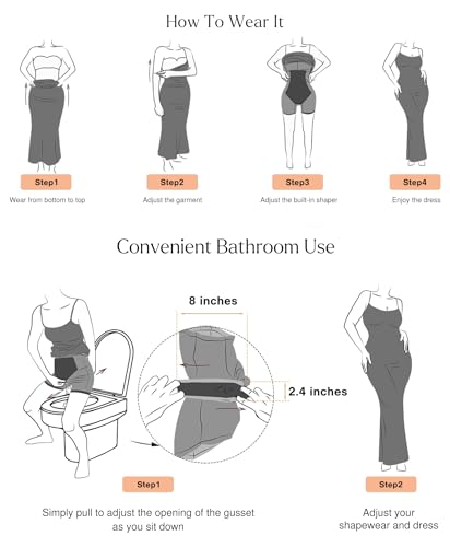 Popilush Summer Maxi Dress for Women - Cocktail Shapewear Dresses Built-in Bra Adjustable Straps Vacation Long Slip Black