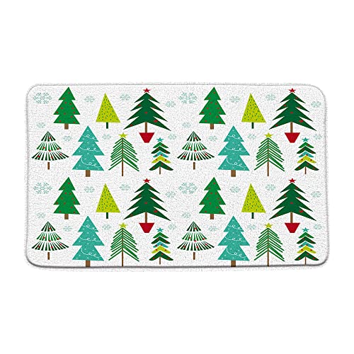 KKIAYY Merry Christmas Bath Mat Christmas Tree Snowflake Colorful Pine Tree Forest Winter Holiday Happy New Year Festival Bathroom Mat Microfiber Memory Foam Bath Decor Rugs
