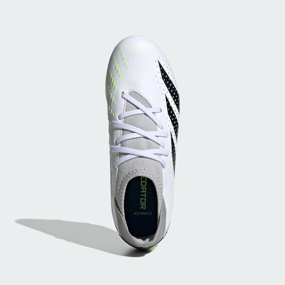 adidas Predator Accuracy.3 Firm Ground Sneaker, White/Core Black/Lucid Lemon, 1 US Unisex Little Kid