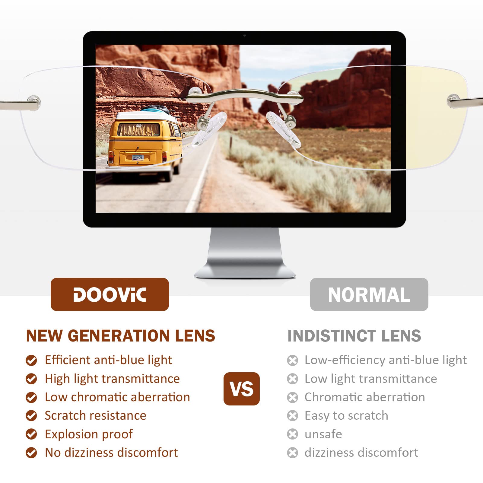 DOOViC 3 Pack Rimless Reading Glasses For Women Lightweight Elegant Blue Light Blocking Readers, Tinted Edge/Spring Hinge 2.00 Strength