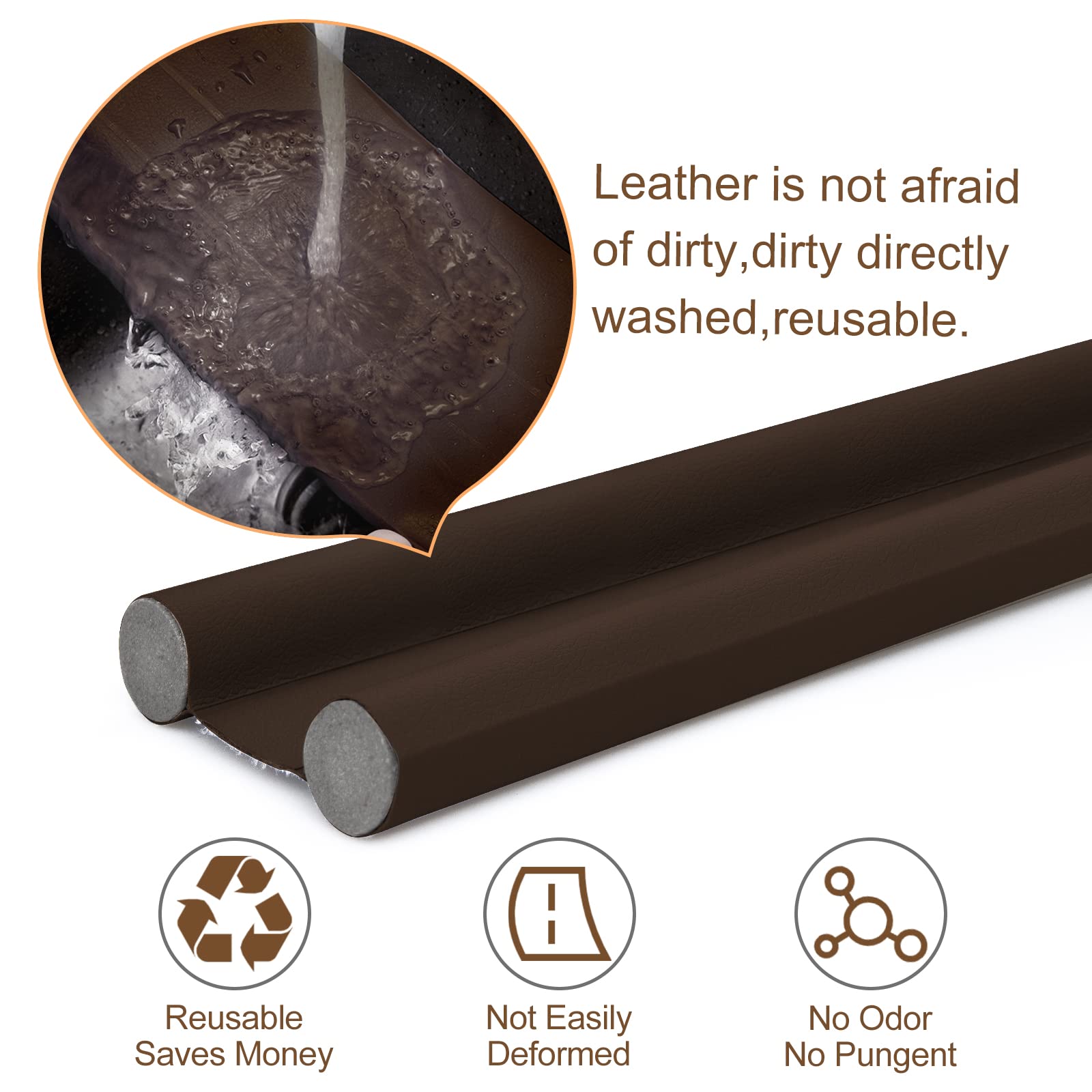 2PCS Under Door Draft Stopper,Twin Door Draft Blocker Weather Stripping Noise Cold Air Blocker Window,Washable,Dust Proof,Removable,Adjustable Door Sweeps 38"(Deep Coffe)