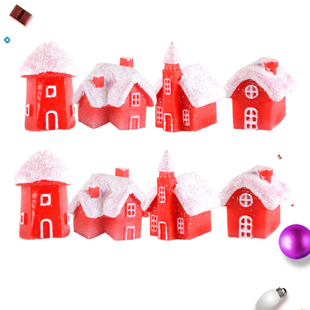SEWACC 8pcs Christmas Indoor Decoration Christmas Tree Ornaments Christmas Houses Christmas Desktop Decor for Miniature DIY Snow Globe Kit Desktop Decoration Red Crafts Candy
