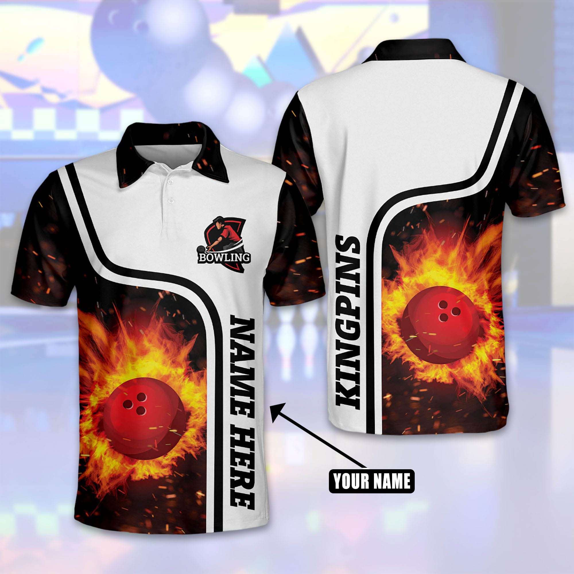 LEEVUS Custom Flame Bowling Shirts for Men Funny, King Pins Bowling Shirts, Fire Bowling Shirt, Bowling Gifts for Men