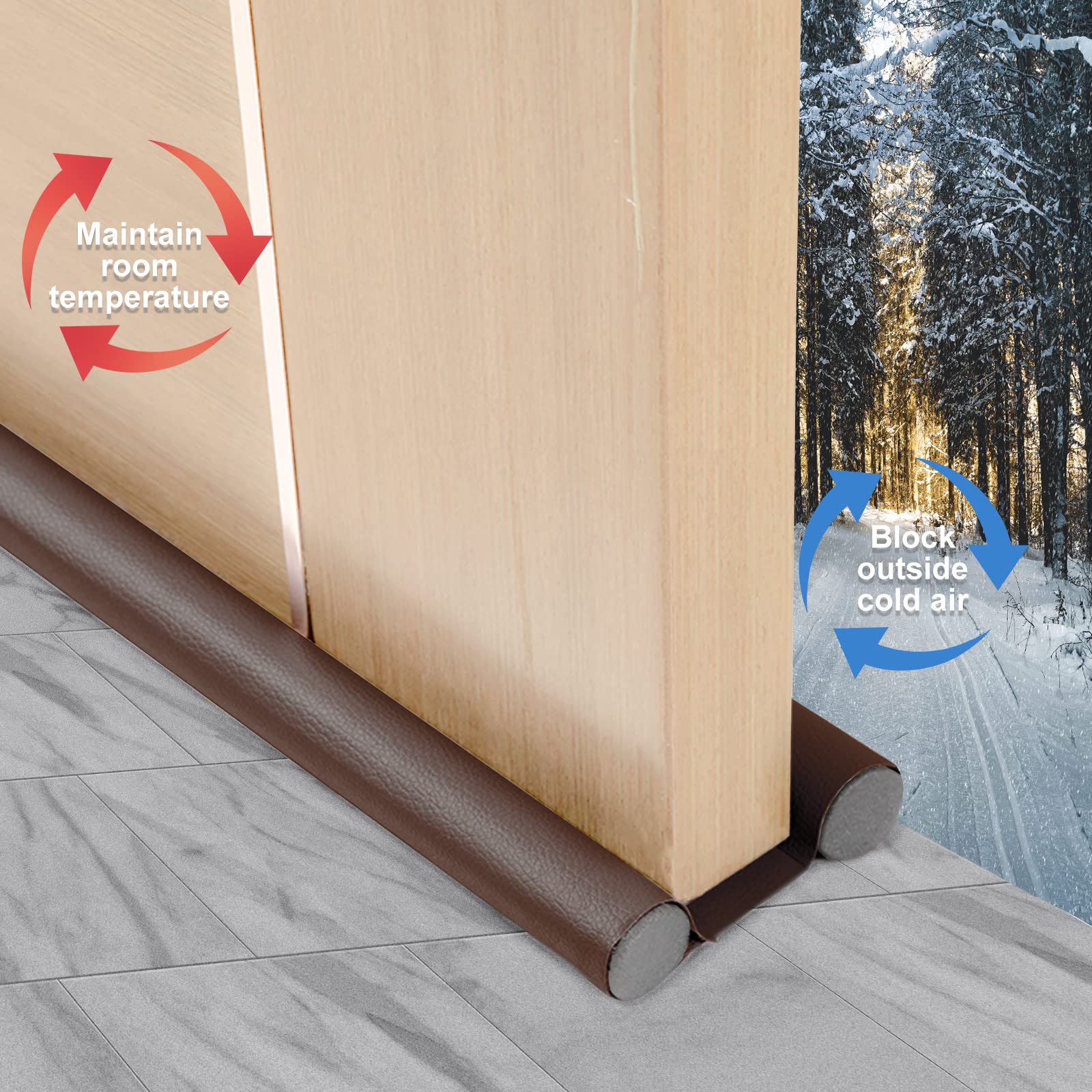 2PCS Under Door Draft Stopper,Twin Door Draft Blocker Weather Stripping Noise Cold Air Blocker Window,Washable,Dust Proof,Removable,Adjustable Door Sweeps 38"(Deep Coffe)