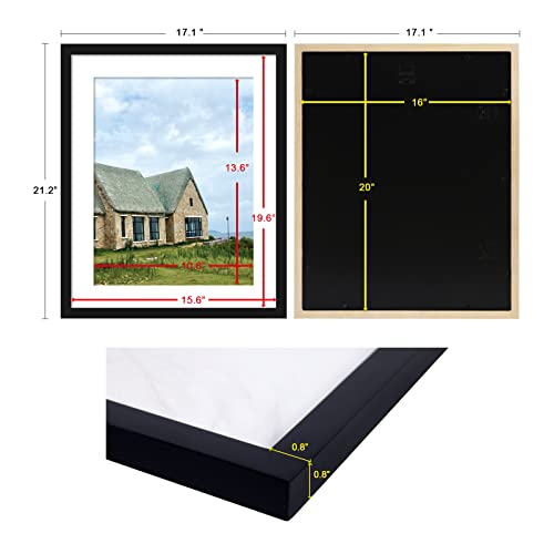 PUEOR 16x20 Poster Frame Picture Frames Black - 3 Pack - Display11x14 with Mat or 16x20 Photos without Mat - Solid Wood with Plexiglass - Wall Mounting Horizontal and Vertical (16x20 Inch)