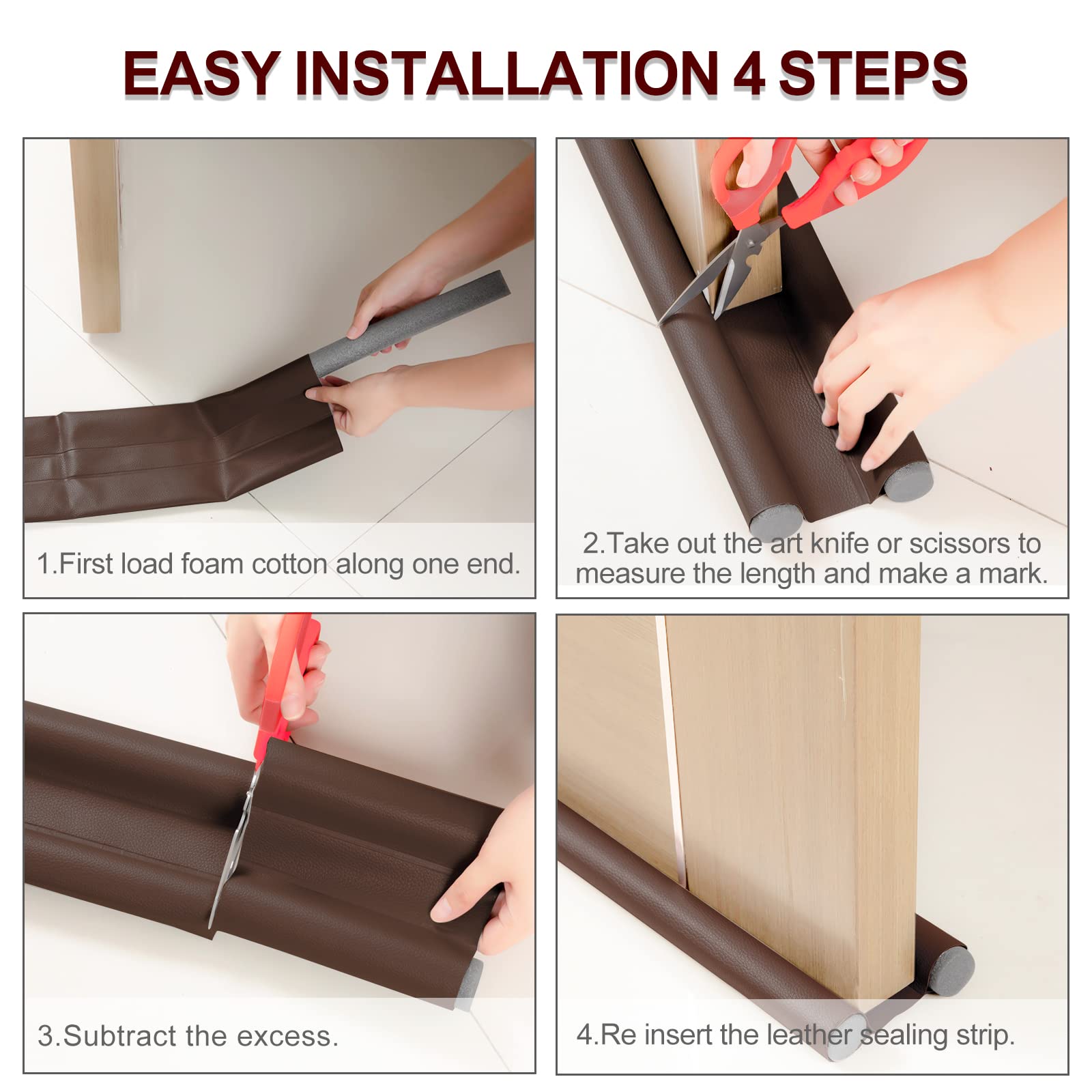 2PCS Under Door Draft Stopper,Twin Door Draft Blocker Weather Stripping Noise Cold Air Blocker Window,Washable,Dust Proof,Removable,Adjustable Door Sweeps 38"(Deep Coffe)